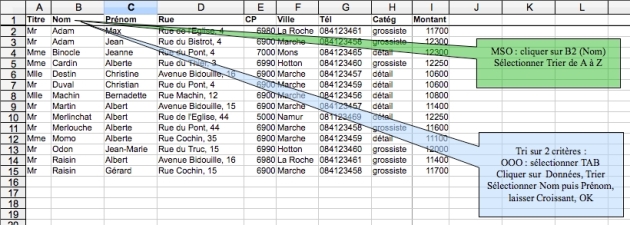 Module 3 Bureautique : Excel-Calc (Bases) - Exercice : 5 Fichier client simple